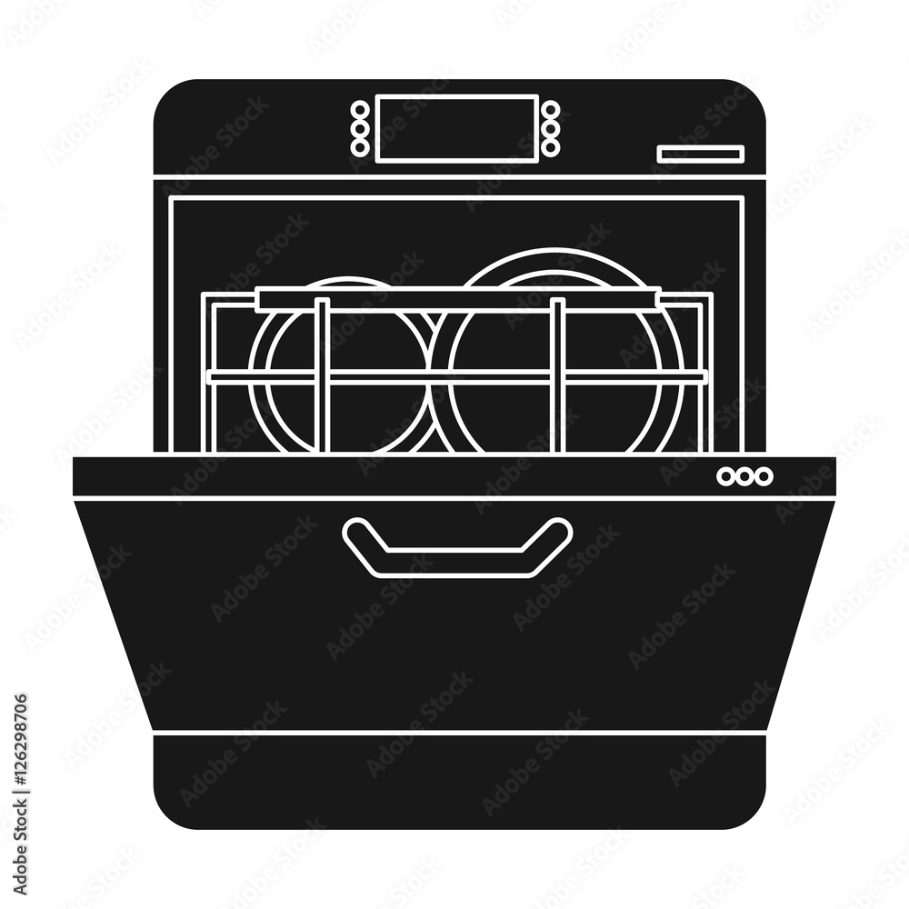 Dishwasher icon in black style isolated on white background. Kitchen ...