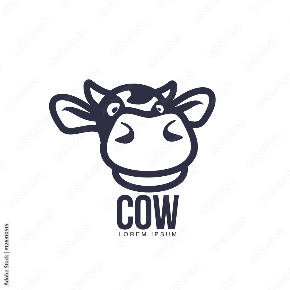 Funny cow head logo template, cartoon vector illustration on white ...