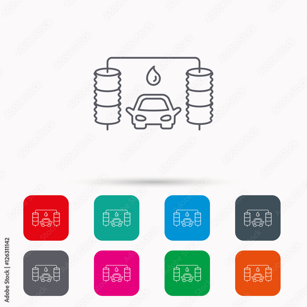 Automatic carwash icon. Cleaning station with water drop sign. Linear ...