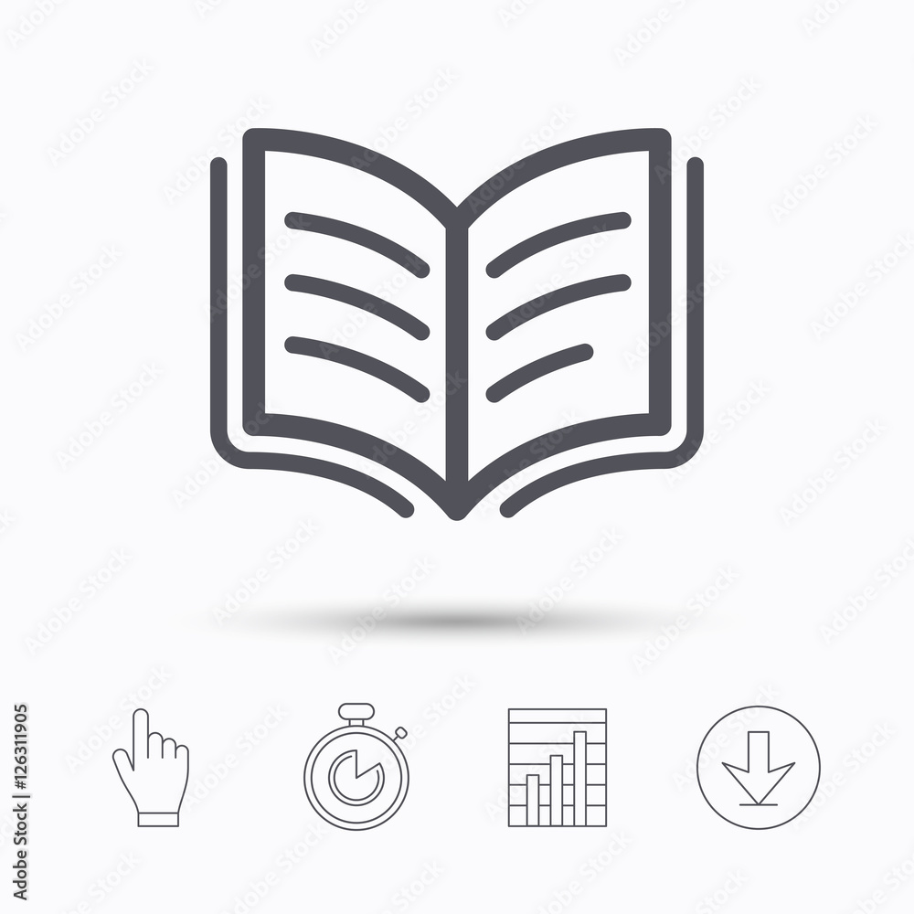 Book icon. Study literature sign. Education textbook symbol. Stopwatch ...