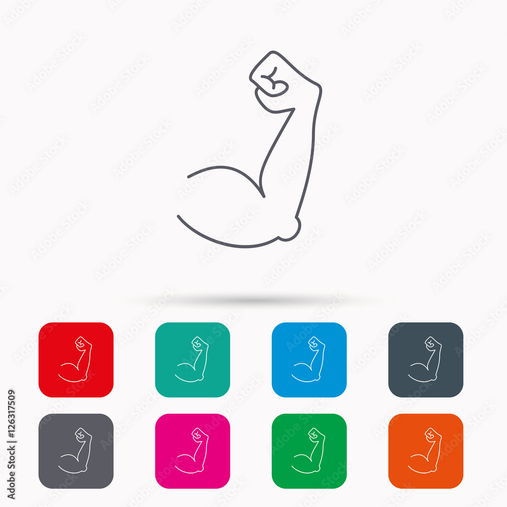 Biceps muscle icon. Bodybuilder strong arm sign. Weightlifting fitness ...