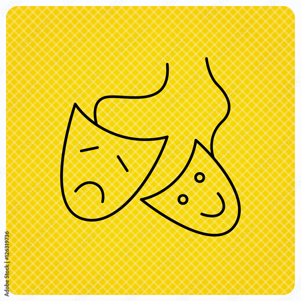 Theater masks icon. Drama and comedy sign. Masquerade or carnival ...