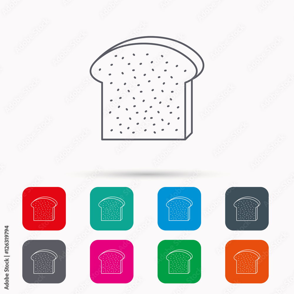 Toast icon. Sliced bread piece sign. Bakery symbol. Linear icons in ...