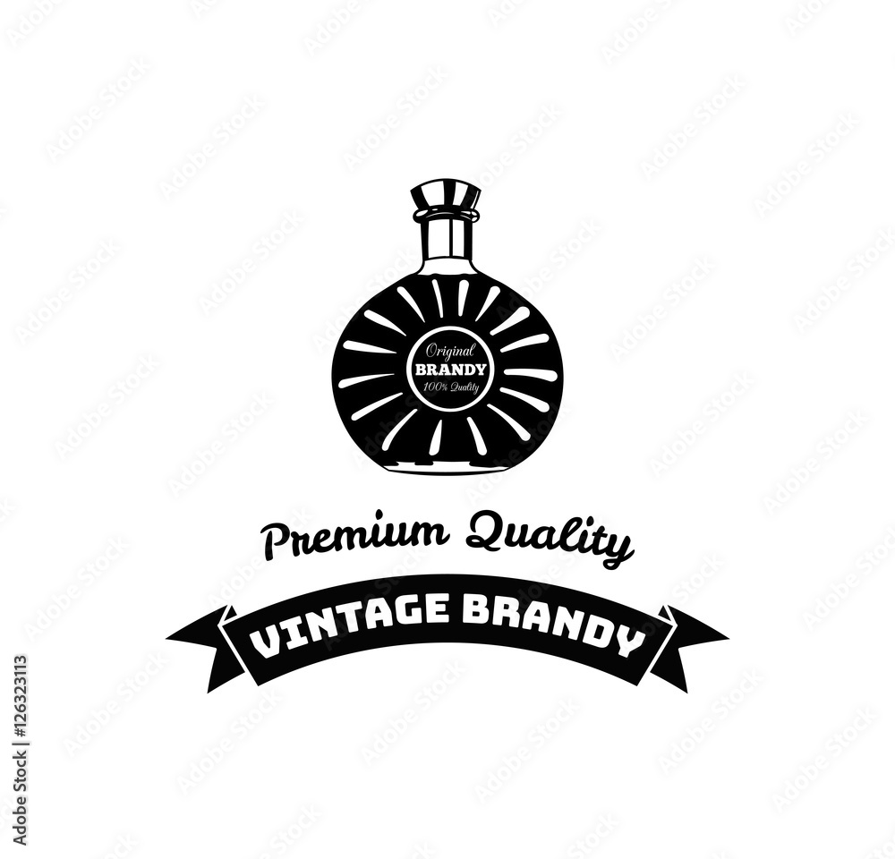 Brandy Vintage Bottle Label Ribbon. Alcohol Drink Stock Vector | Adobe ...