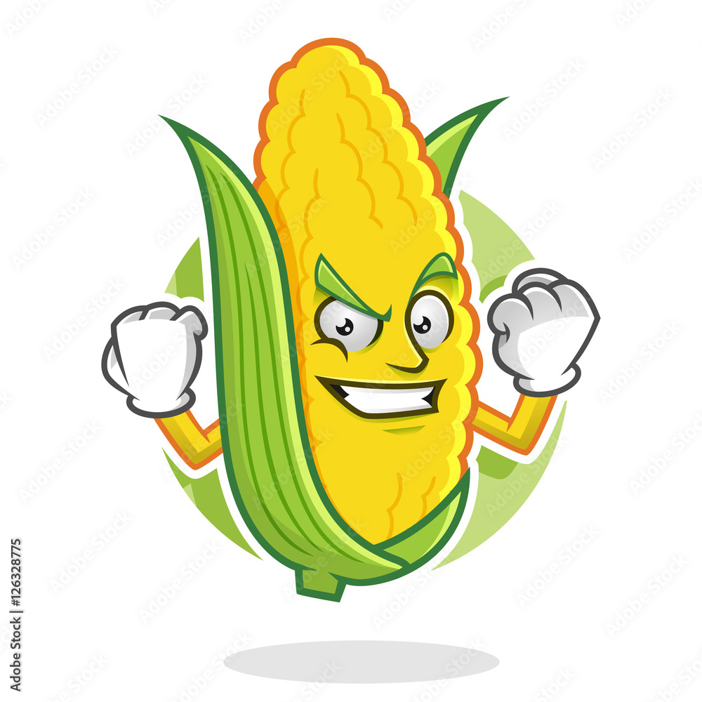 Strong Corn mascot, Corn character, Corn cartoon Stock Vector | Adobe Stock
