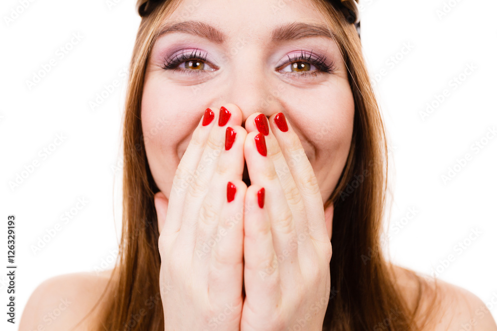 Beautiful girl with red nails. Stock Photo | Adobe Stock