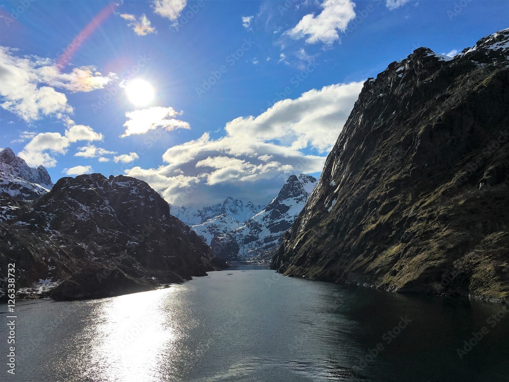 The magnificent Trollfjorden in Lofoten, Norway. A narrow fjord, only a ...