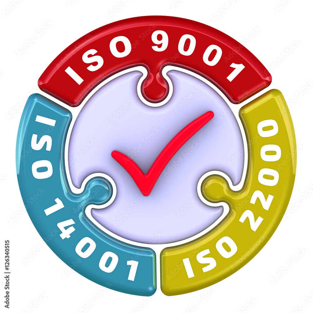 ISO 9001, ISO 14001, ISO 22000. The check mark in the form of a puzzle ...