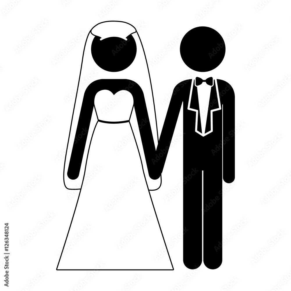 silhouette of just married couple icon over white background. pictogram ...