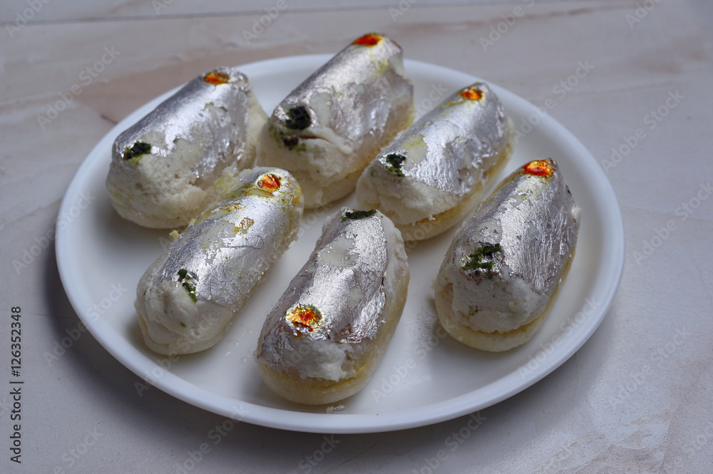 Pakiza, Indian delicioug sweets made with milk and cheese. Stock Photo ...