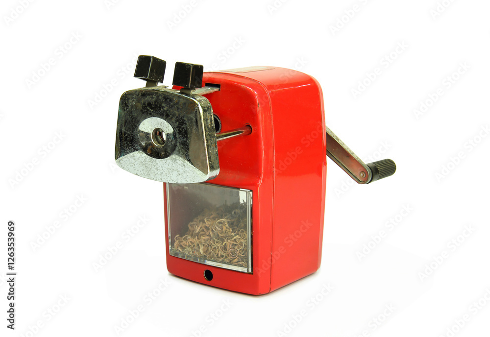 Mechanical sharpener of pencil isolated on a white background foto de ...