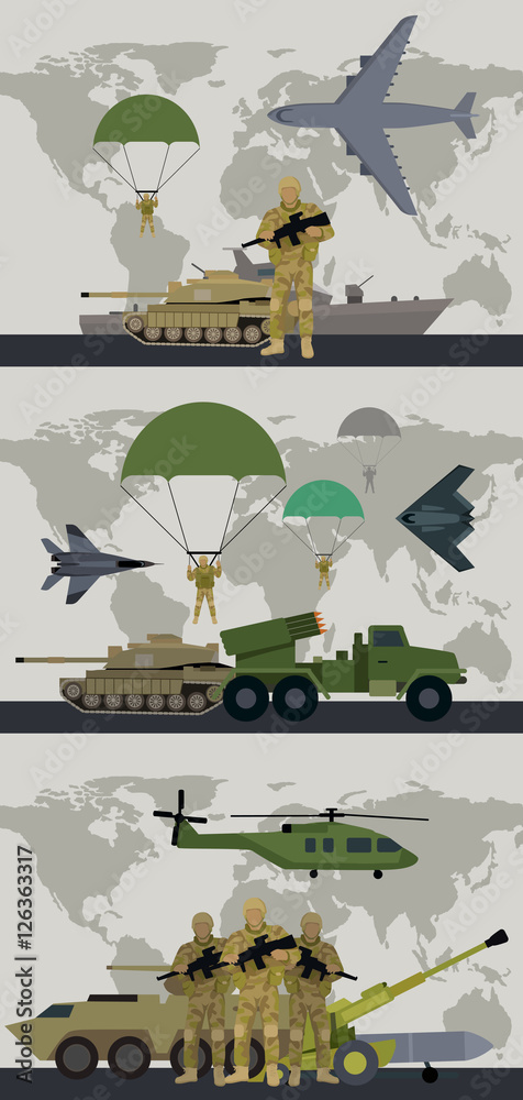 Military Infographic Banner with World Map. Vector Stock Vector | Adobe ...