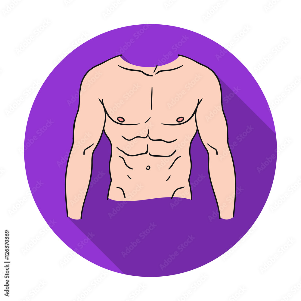 Muscular torso icon in flat style isolated on white background. Sport ...