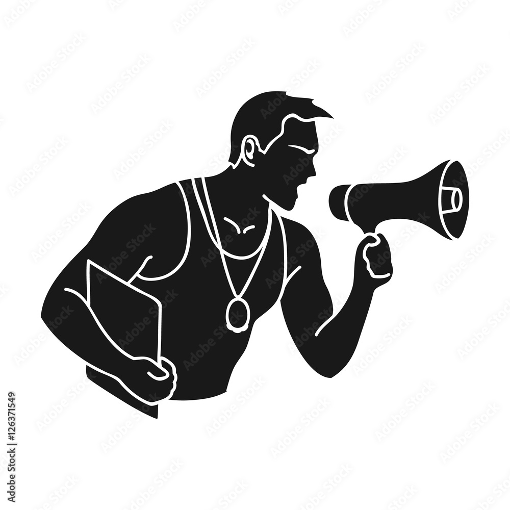 Personal trainer icon in black style isolated on white background ...