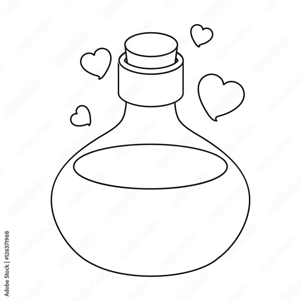 Love potion icon in outline style isolated on white background. Black ...