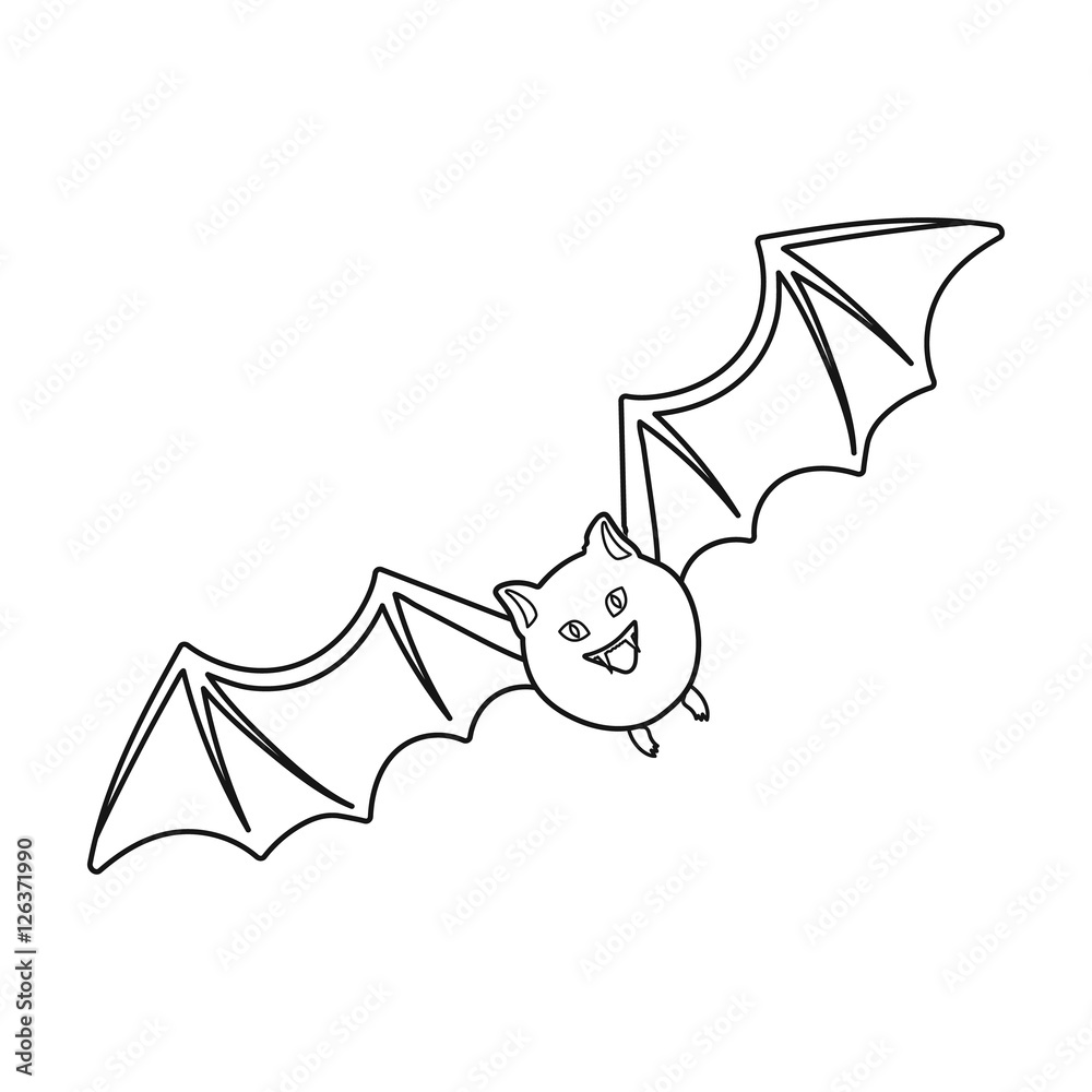 Bat icon in outline style isolated on white background. Black and white ...
