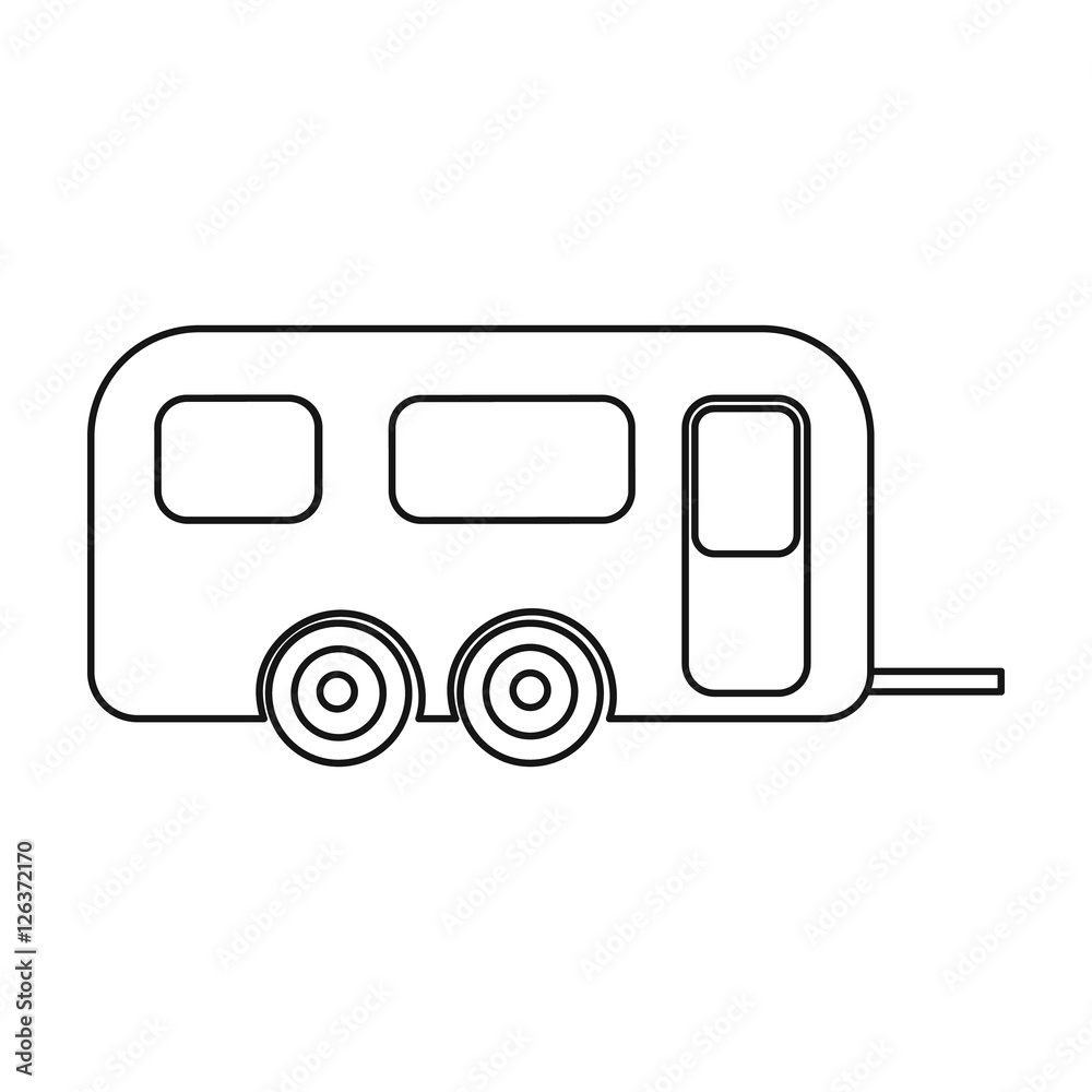 Caravan icon in outline style isolated on white background. Camping ...