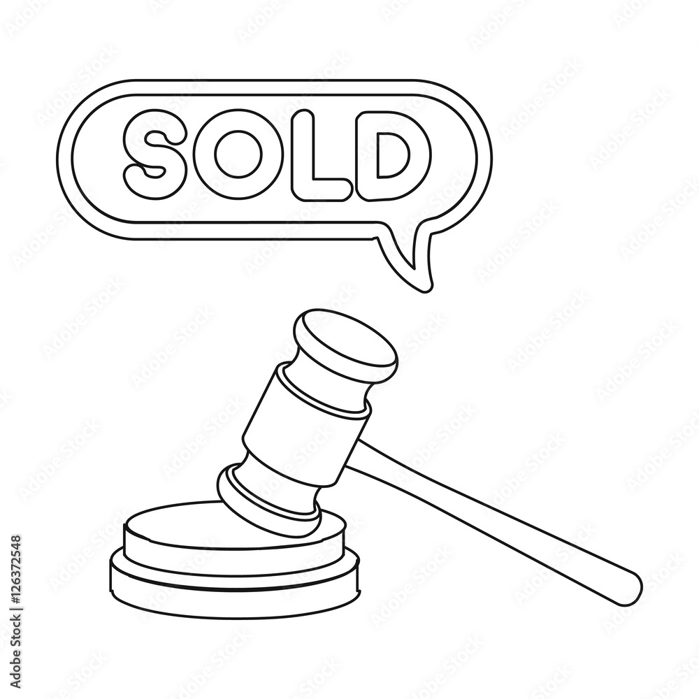 Auction hammer icon in outline style isolated on white background. E ...