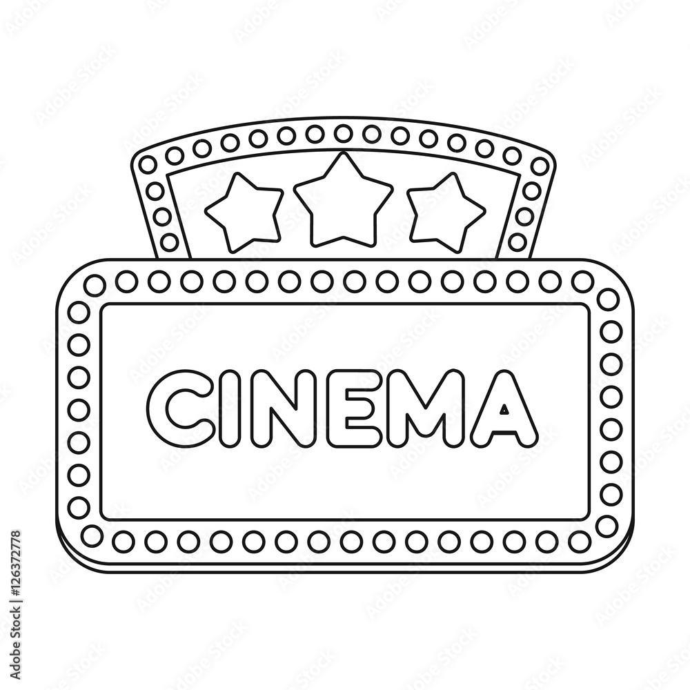 Cinema signboard icon in outline style isolated on white background ...