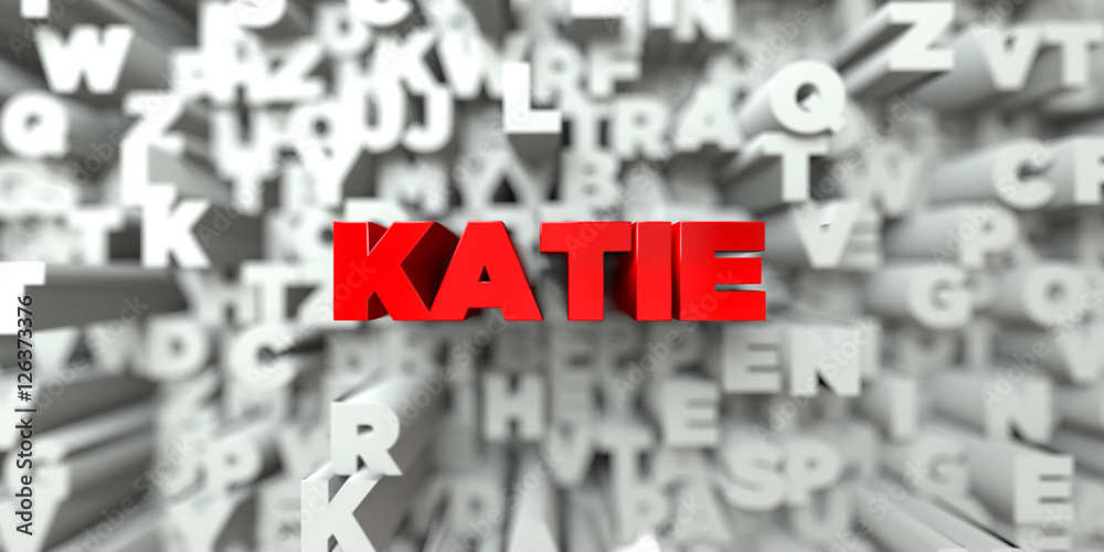 KATIE - Red text on typography background - 3D rendered royalty free ...