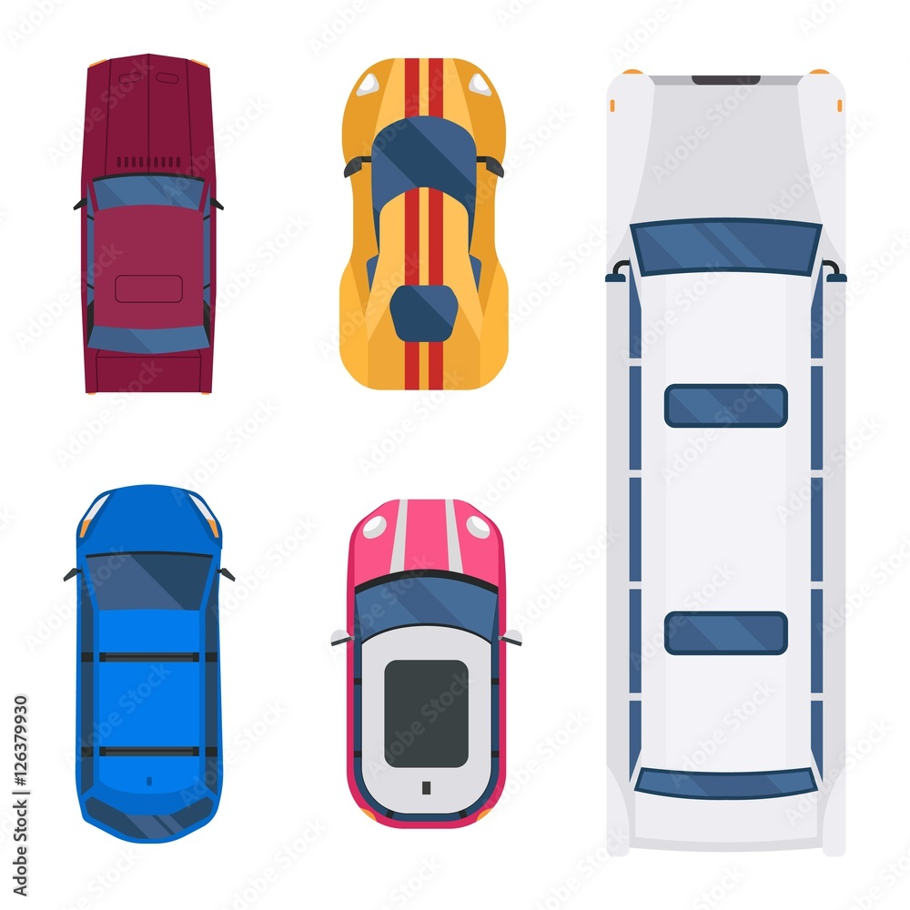 Car top view vector set. Stock Vector | Adobe Stock