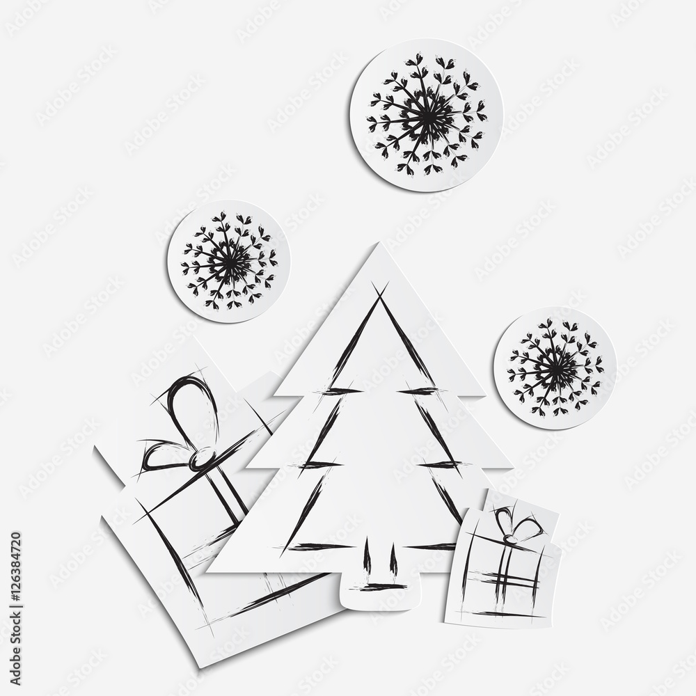 Simple vector christmas background with paper tree, gifts and ...
