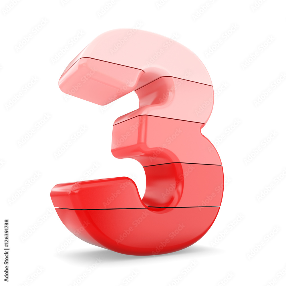 3d red color number 3 three isolated white background. Stock ...