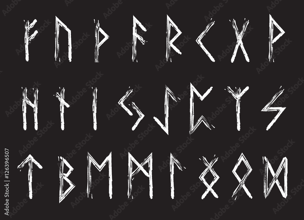 Rune set of letters, runes alphabet. Runic alphabet. Writing ancient ...