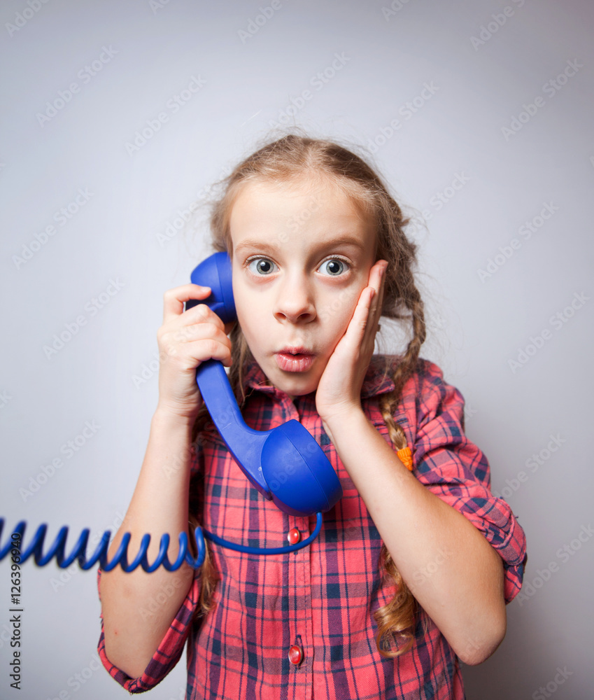 little girl talking on the phone, surprise, joy , mobile phone, handset ...