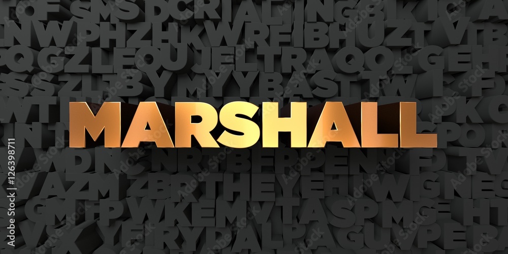 Marshall - Gold text on black background - 3D rendered royalty free ...