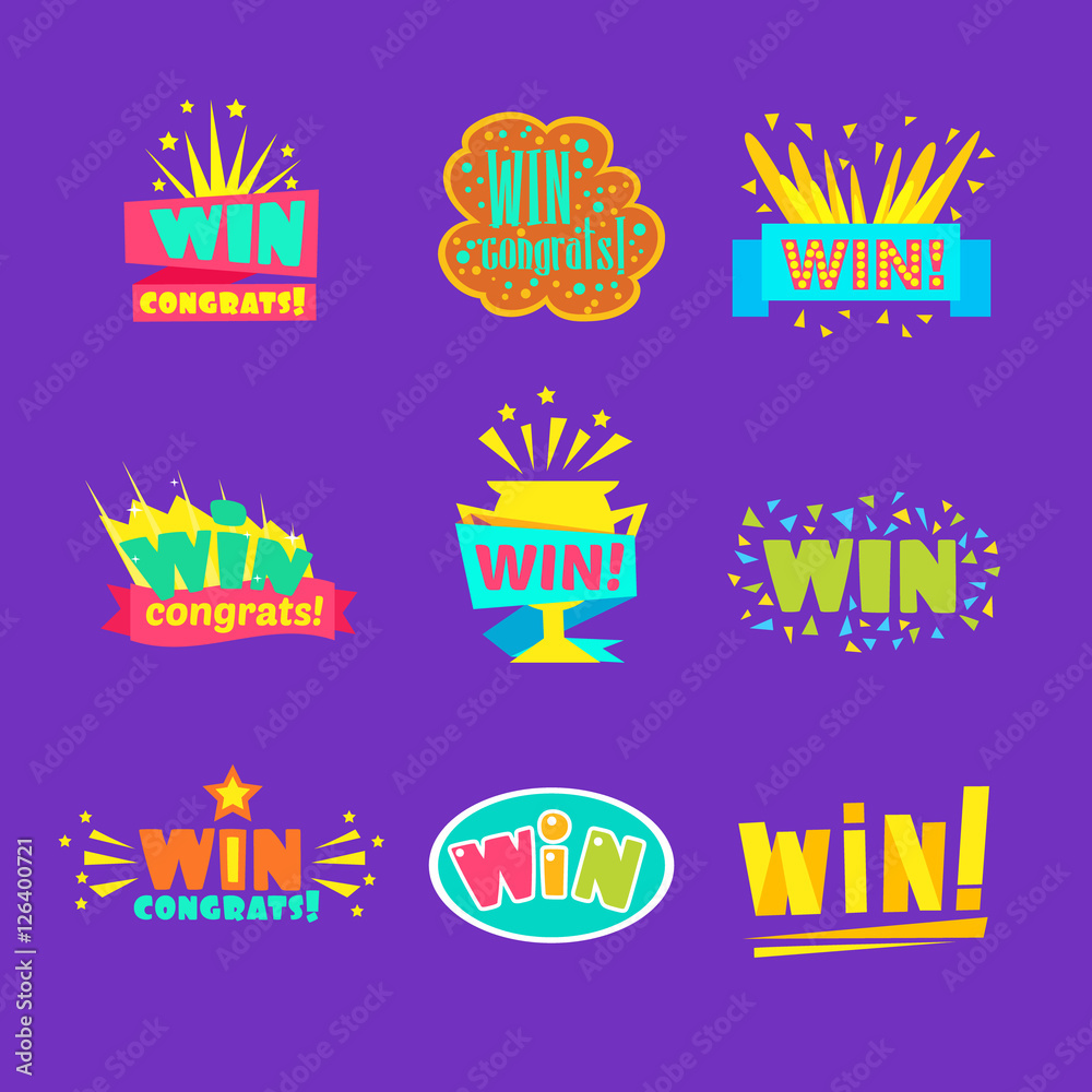 Win Congratulations Stickers Assortment Of Comic Designs For Video Game ...