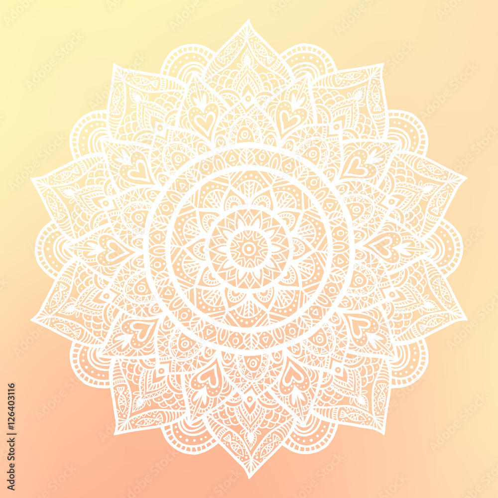 Round mandala on dreamy gradient background. Translucent mesh pattern ...