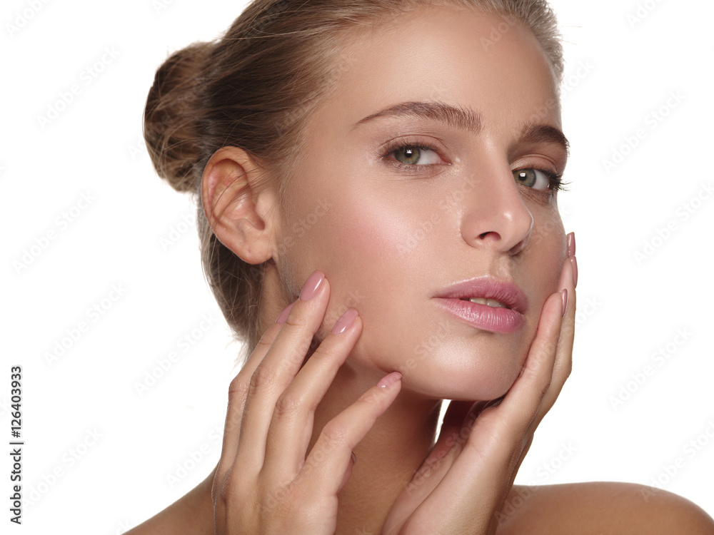 Portrait of a young girl with pure and healthy smooth skin without ...
