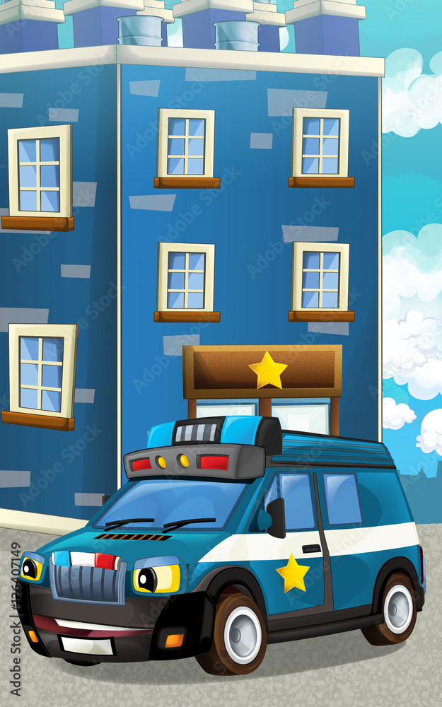 Cartoon happy and funny police car - van - illustration for children ...