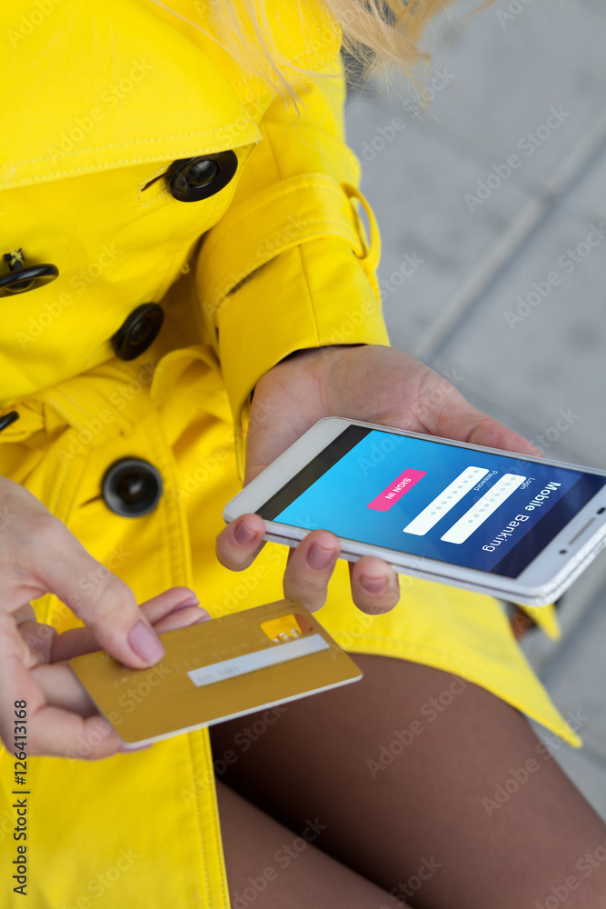 Female hands using mobile banking on smart phone Stock Photo | Adobe Stock