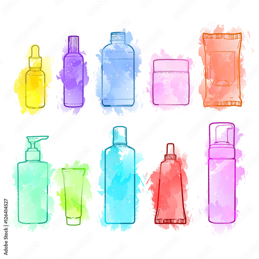 Set of hand drawn of cosmetics for skin care. Doodles of cosmetic ...