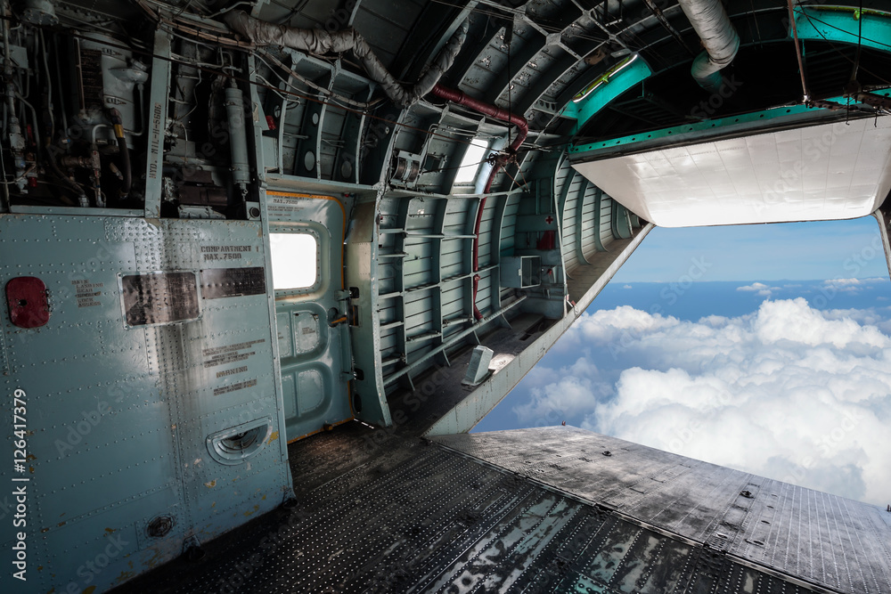 inside rear of military airplane in the sky Stock Photo | Adobe Stock