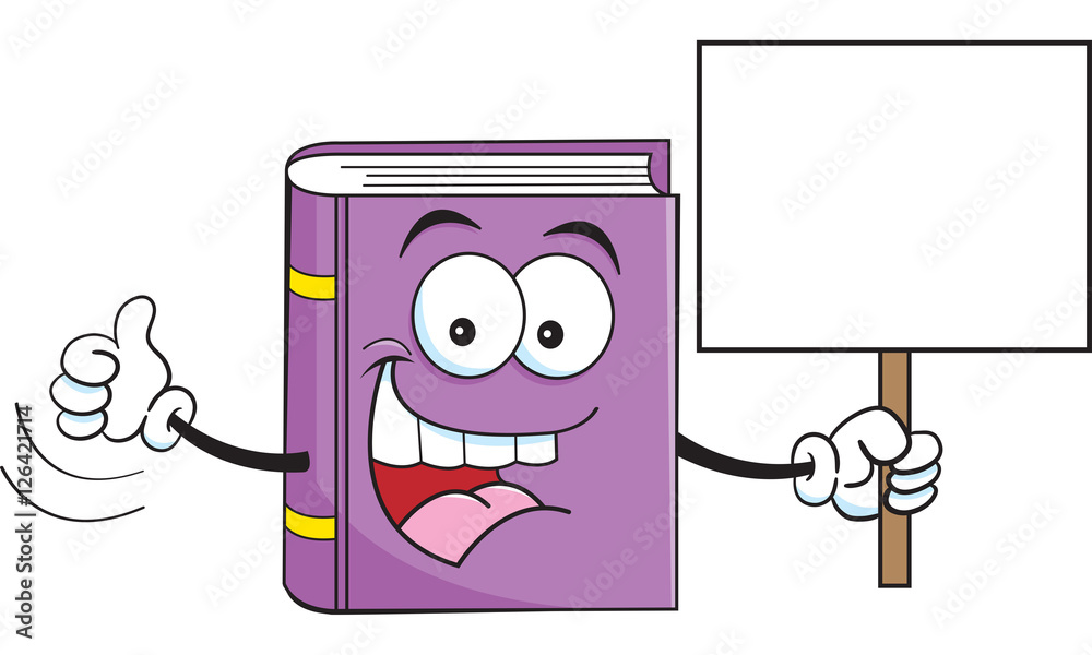 Cartoon illustration of a book holding a sign. Stock Vector | Adobe Stock