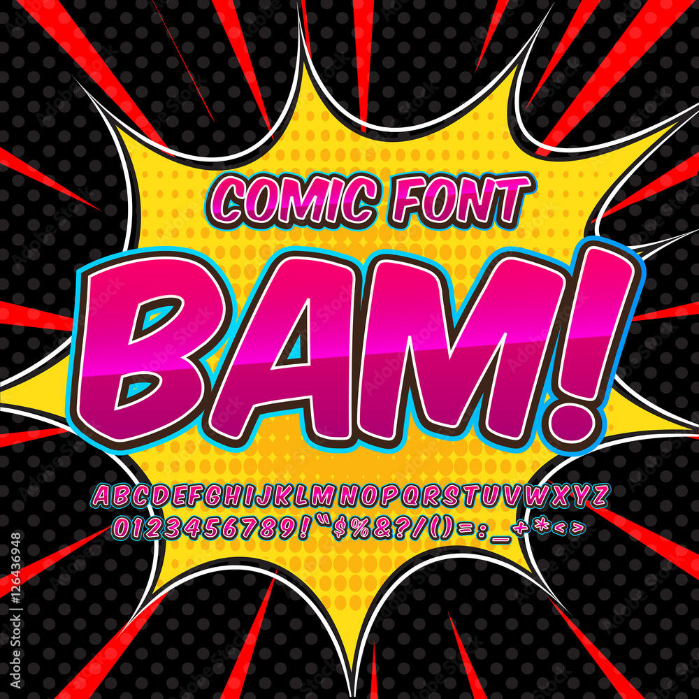 Comic alphabet set. Letters, numbers and figures for kids ...