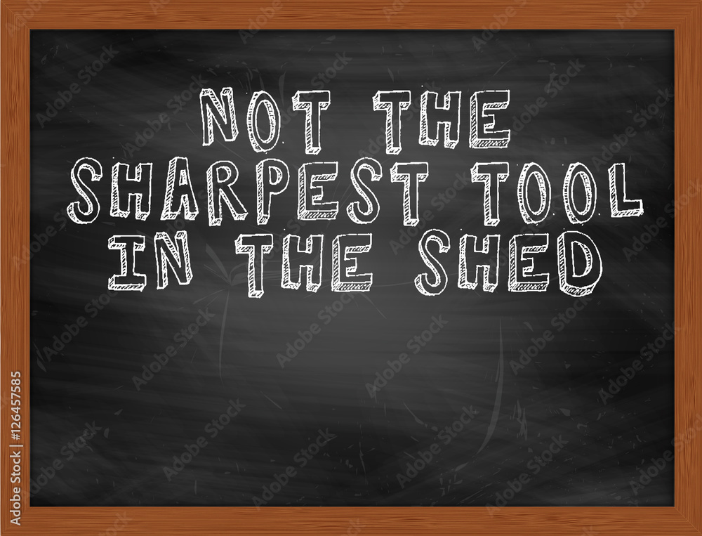 NOT THE SHARPEST TOOL IN THE SHED handwritten text on black chal Stock ...