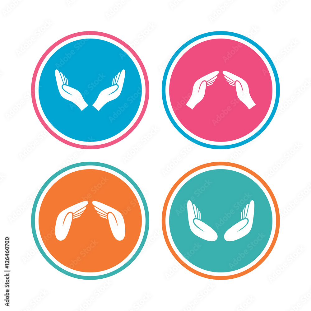 Hands icons. Insurance protection signs. Human helping donation hands ...
