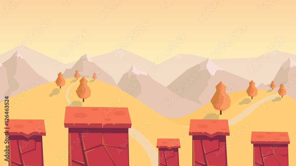 Forest and hill game background .nature landscape with different ...