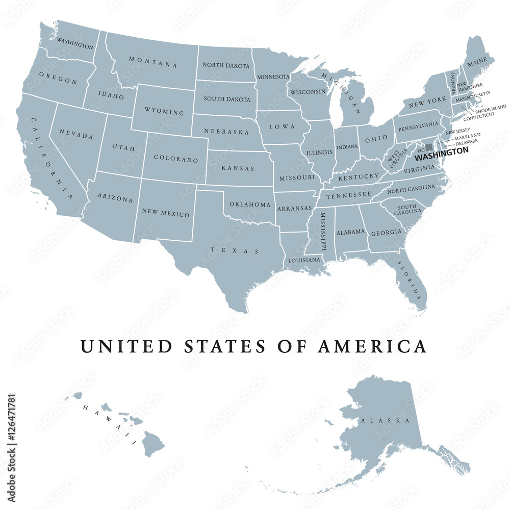 USA United States of America political map with capital Washington. The ...