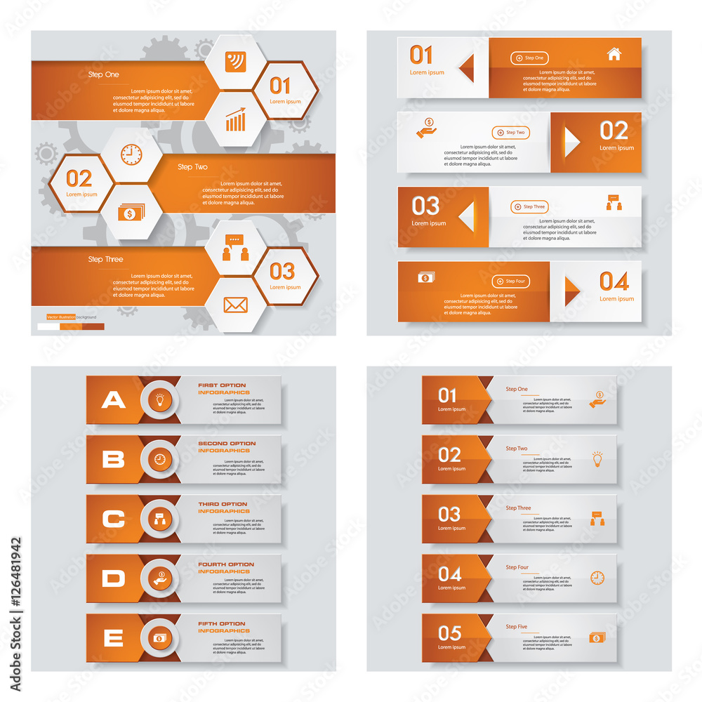 Collection of 4 orange color template/graphic or website layout. Vector ...