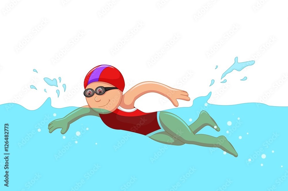 funny cartoon girl swimmer in the swimming pool Stock Illustration ...