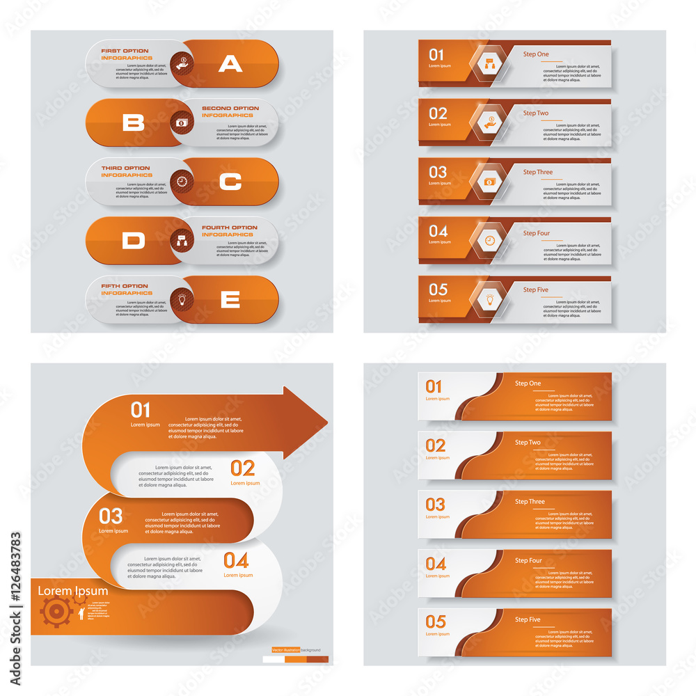 Collection of 4 orange color template/graphic or website layout. Vector ...