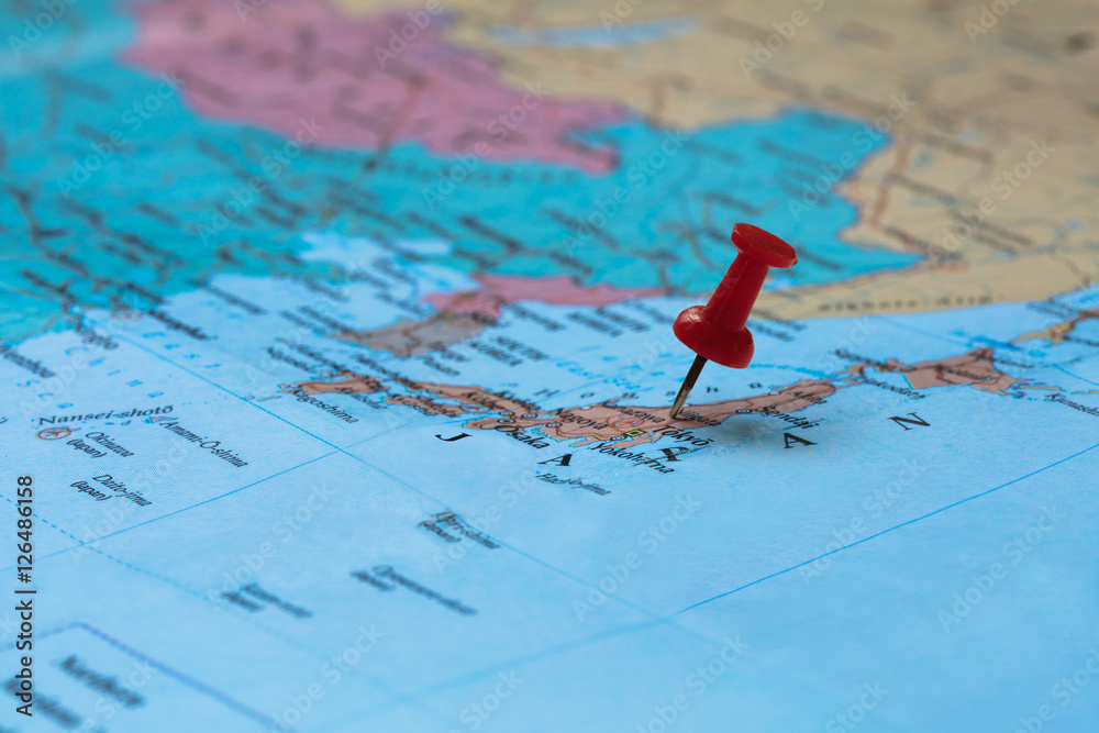 Map of japan with a red pin, Travel concept Stock Photo | Adobe Stock