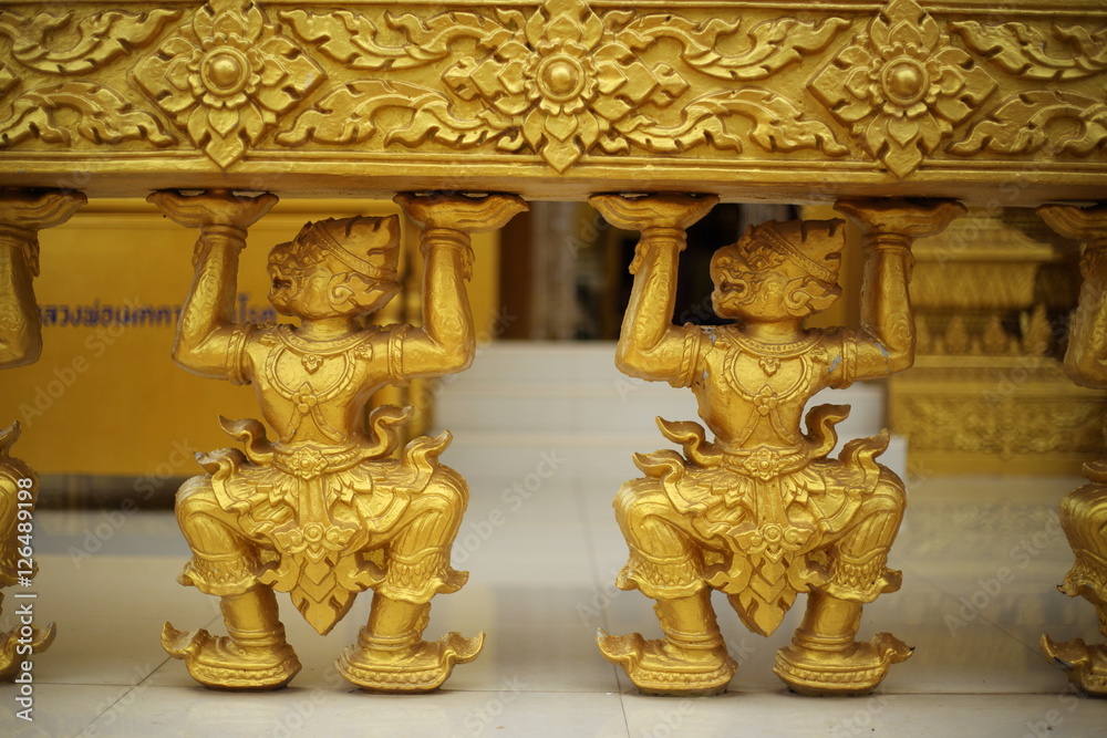 gold color giant of Wat Pak Nam Jolo in Chachoengsao at Thailand. Stock ...