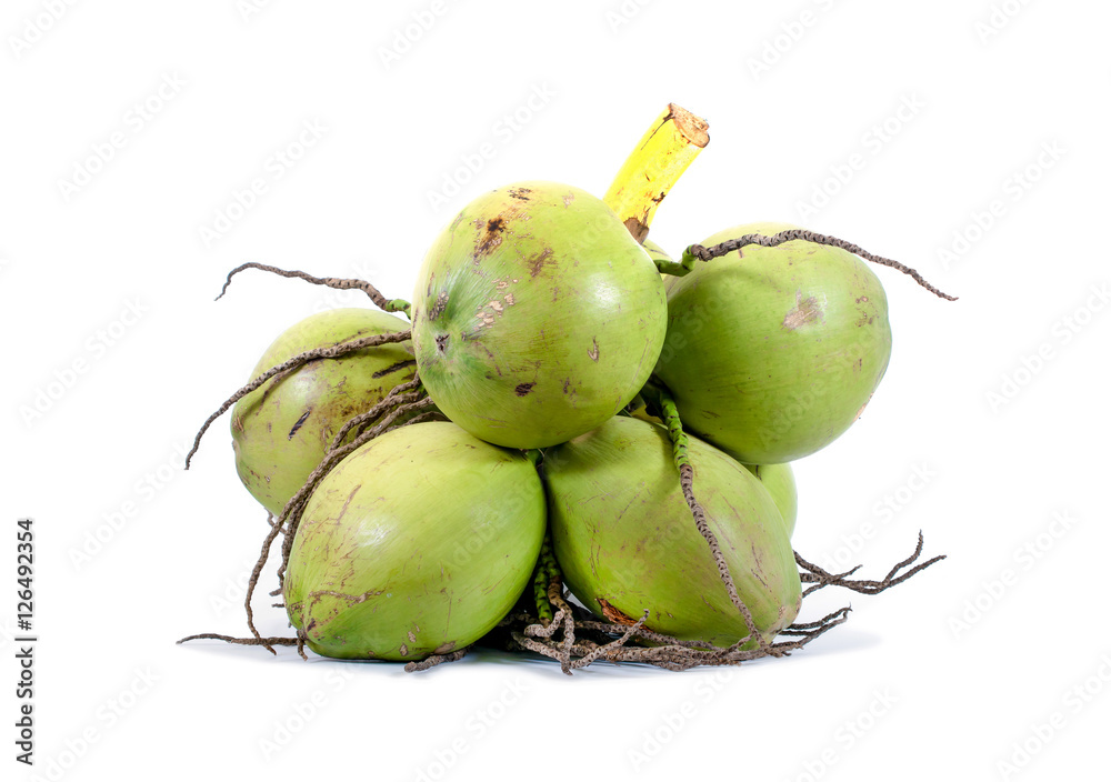 Bunch of fresh green Coconuts over white background.Coconut bunc Stock ...
