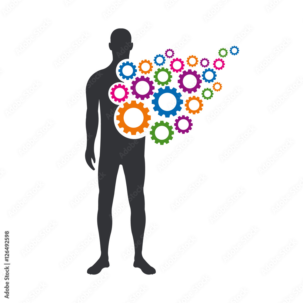 Person Data Analyzed. Man made by gears.Vector Illustration Stock ...